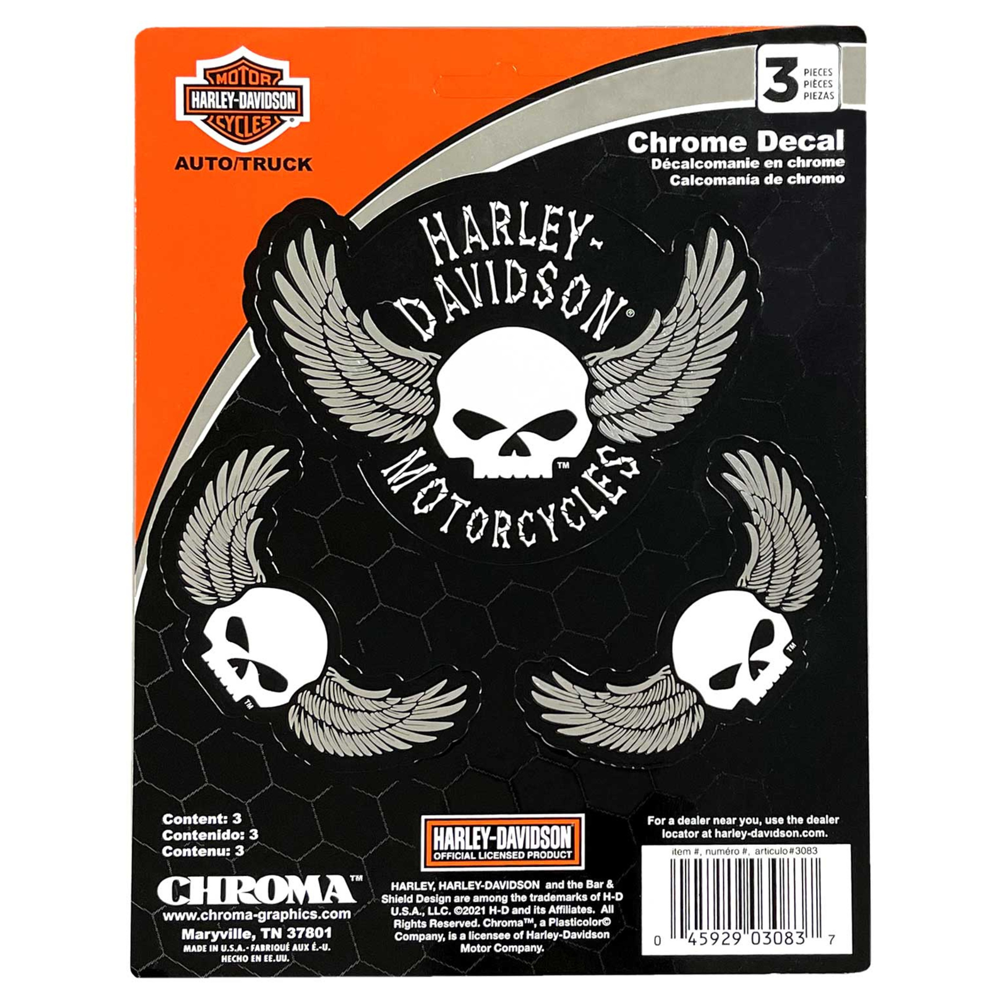 Harley-Davidson® Embossed Winged Skulls Chrome Decals - 3 Piece - 6 x ...