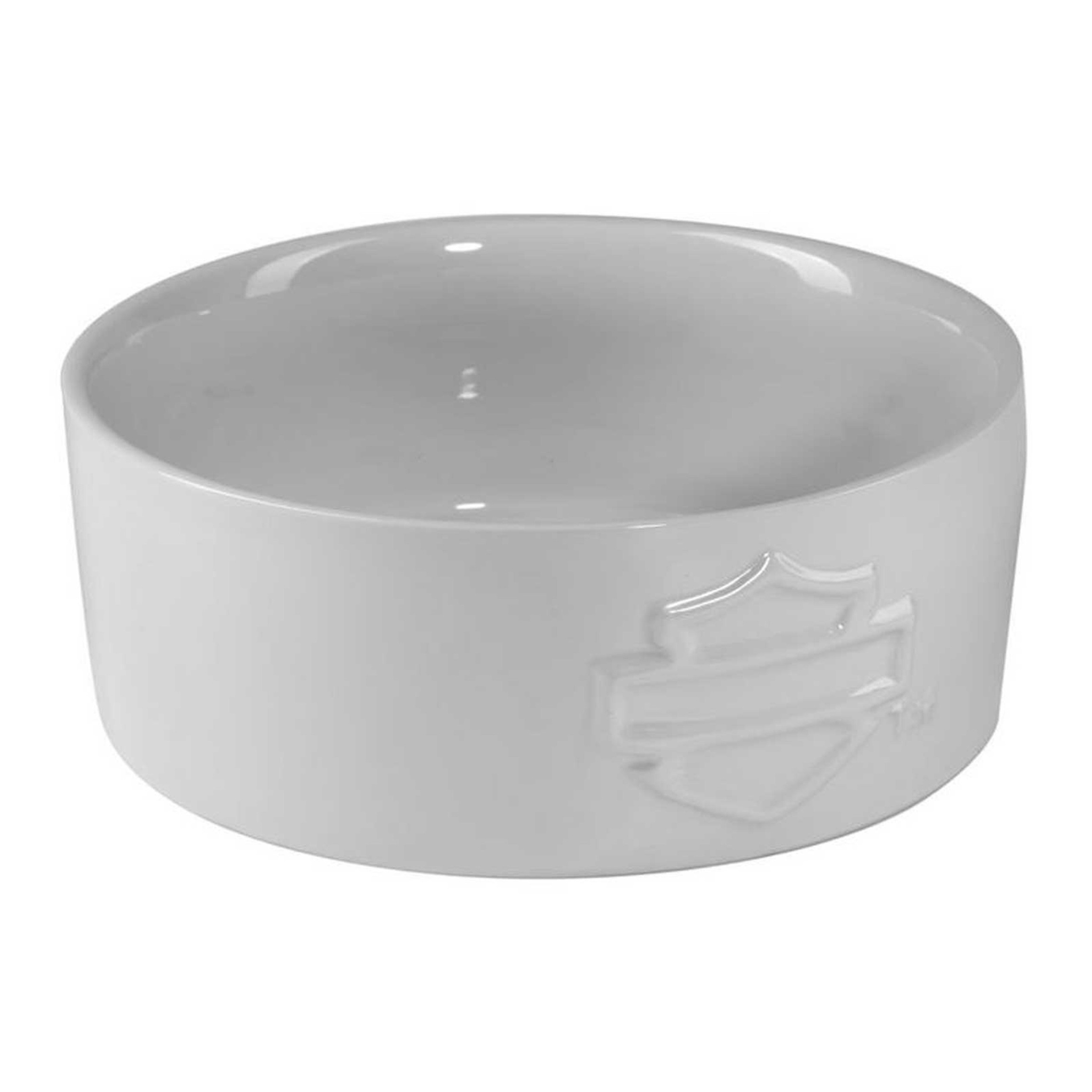 Harley-Davidson® Sculpted Open Bar & Shield Logo Ceramic Pet Bowl - Wh ...